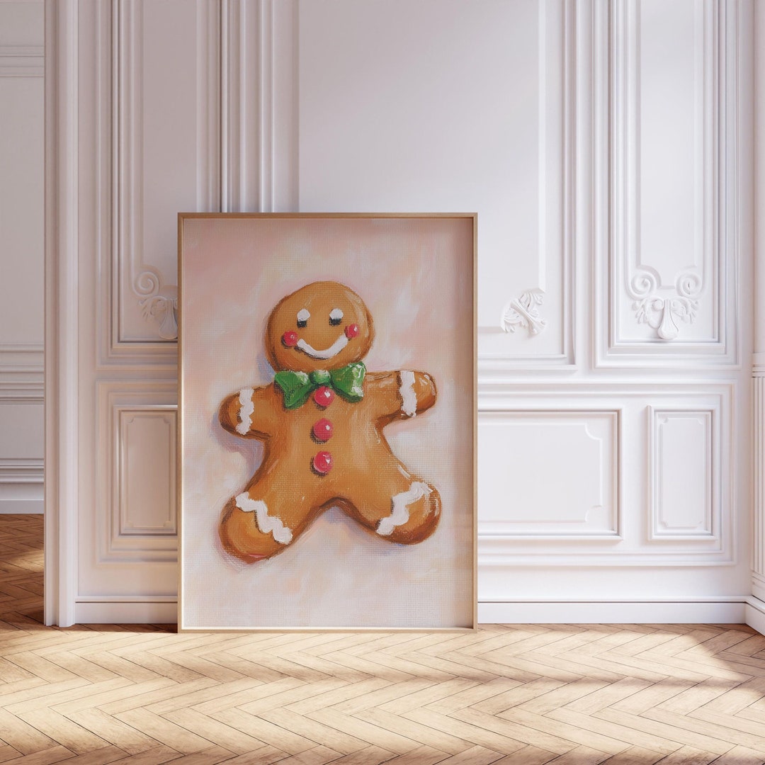 Gingerbread Cookie Pastel Painting: Christmas Holiday Print (digital ...