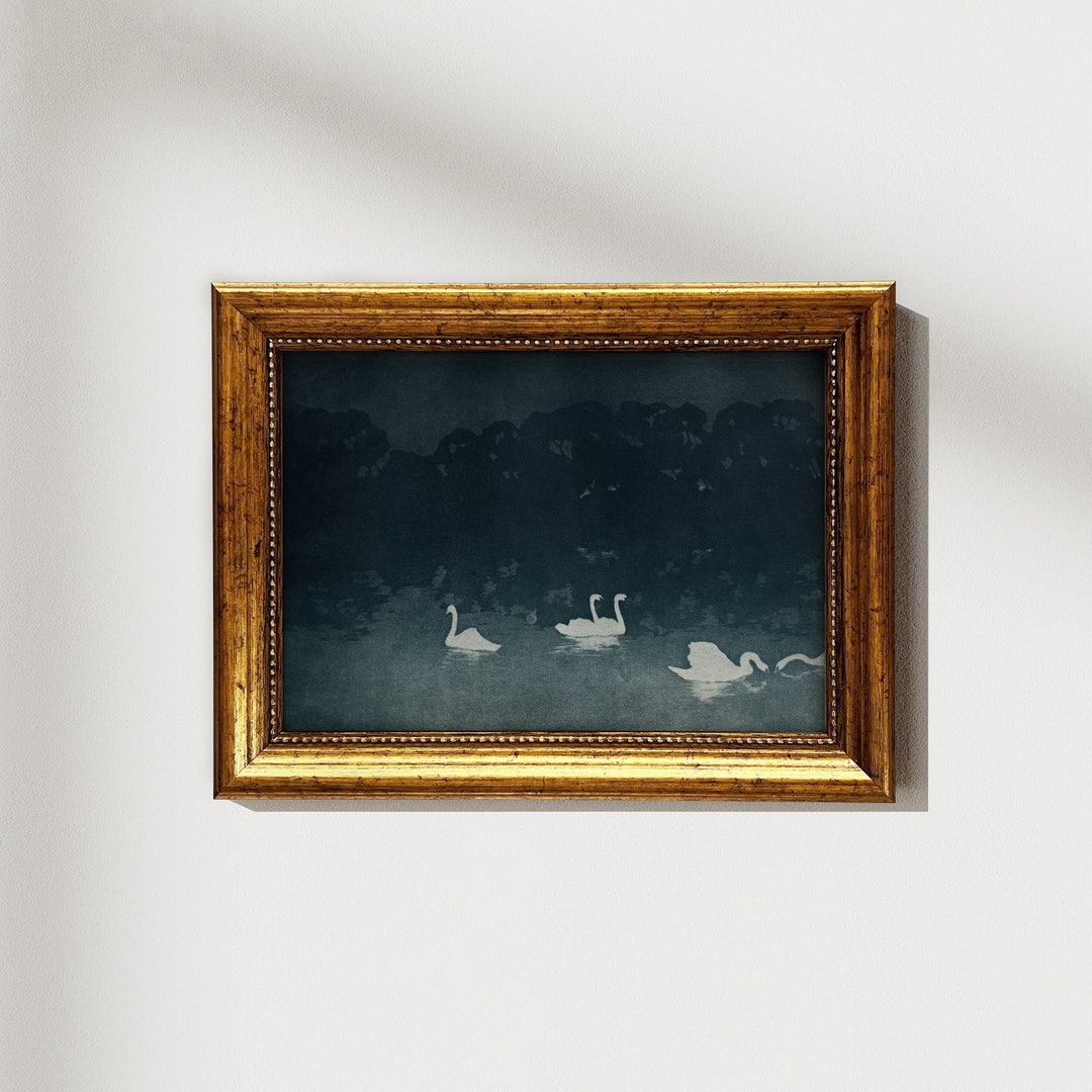 Swan Watercolor Painting: Antique Neutral Vintage Print (digital ...