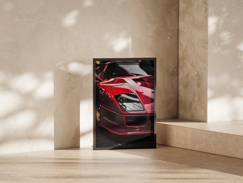 Close up Ferrari F40 Poster Retro Car Print Monochrome Red Wall Art - Etsy