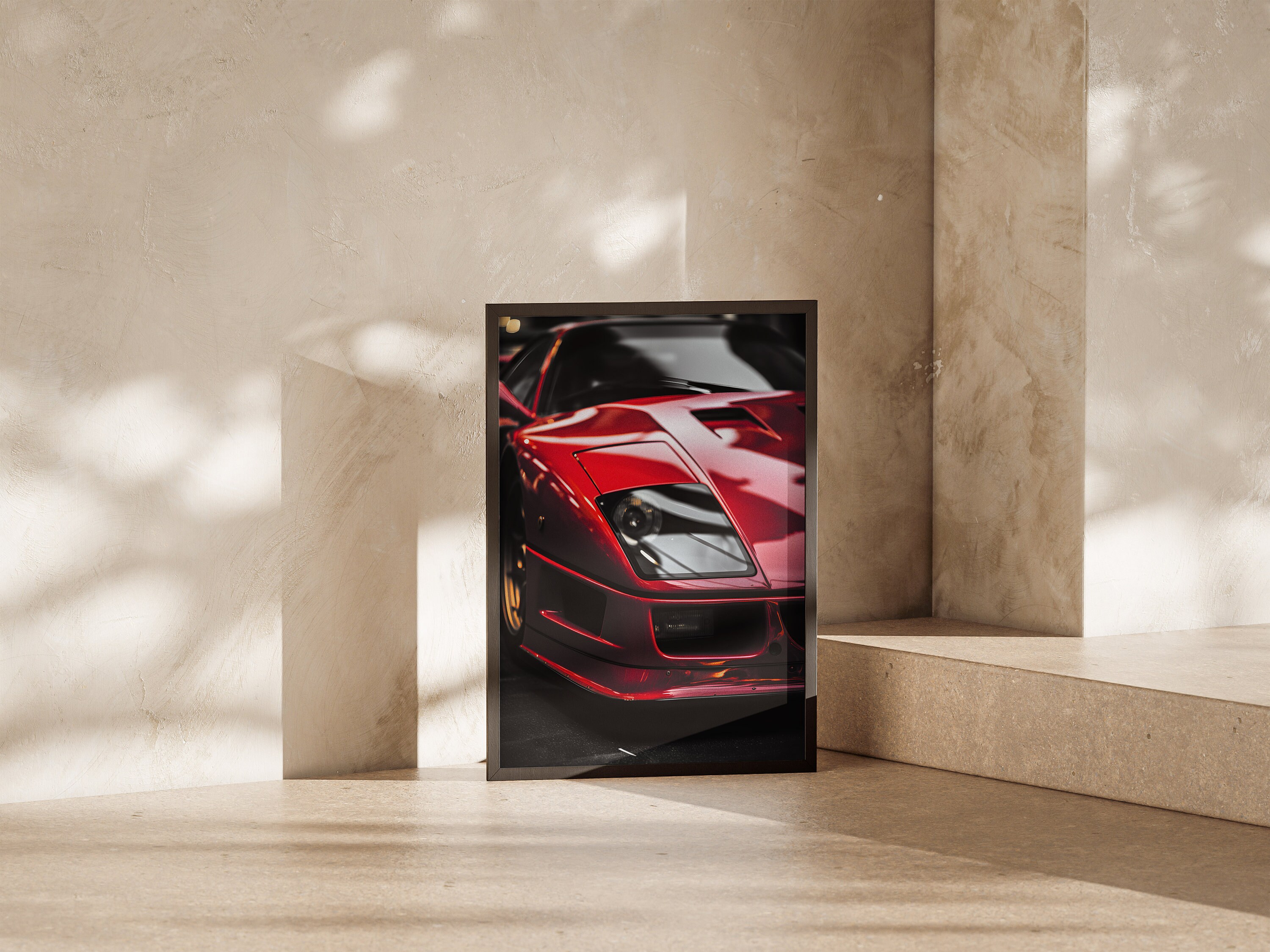 Close up Ferrari F40 Poster | Retro Car Print | Monochrome Red Wall Art ...