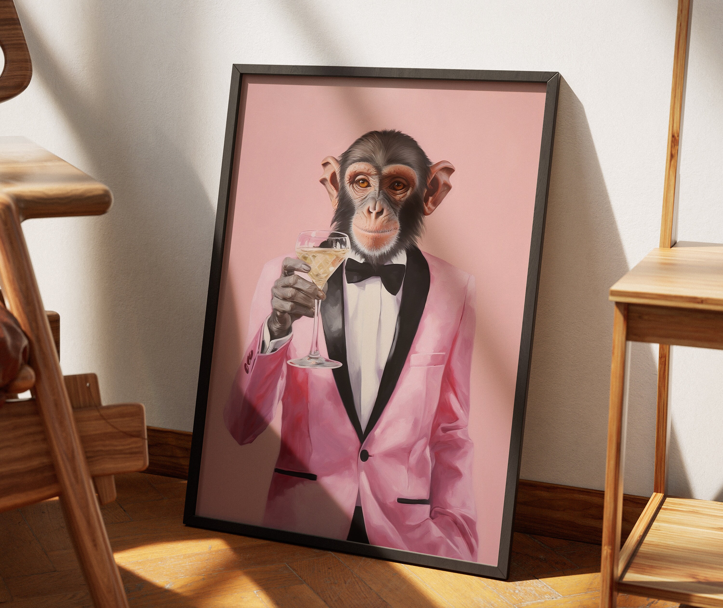 Monkey Drinking Martini Print, Bar Cart Decor, Trendy Apartment ...