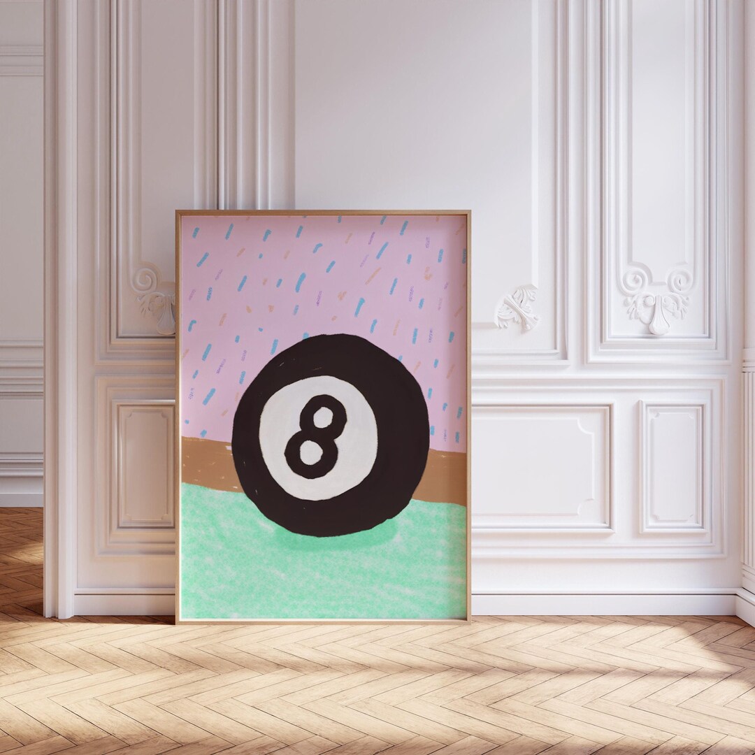 Pastel 8 Pool Ball Hand Drawn Print, Maximalist Home Decor, Eclectic ...