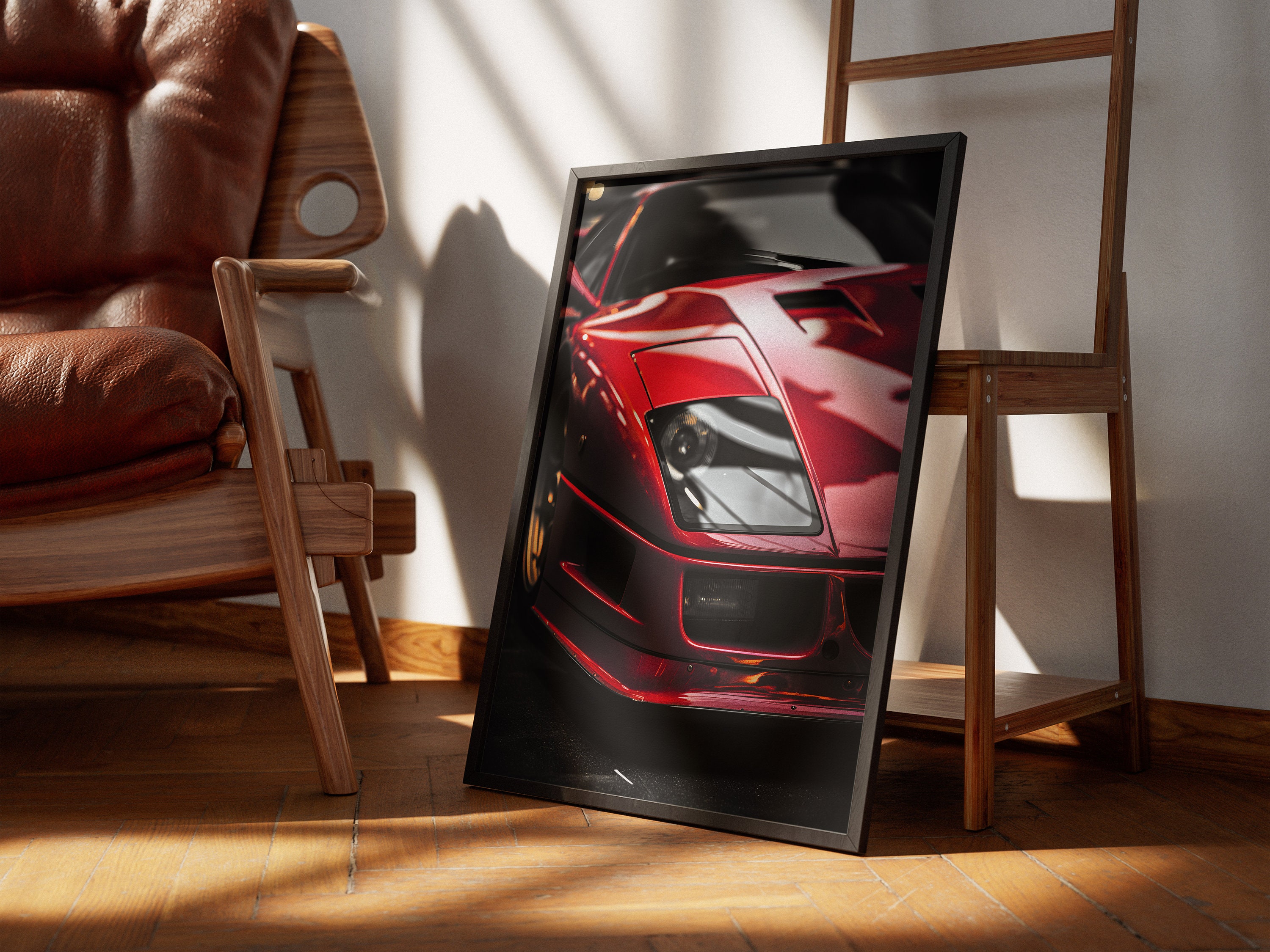 Close up Ferrari F40 Poster | Retro Car Print | Monochrome Red Wall Art ...