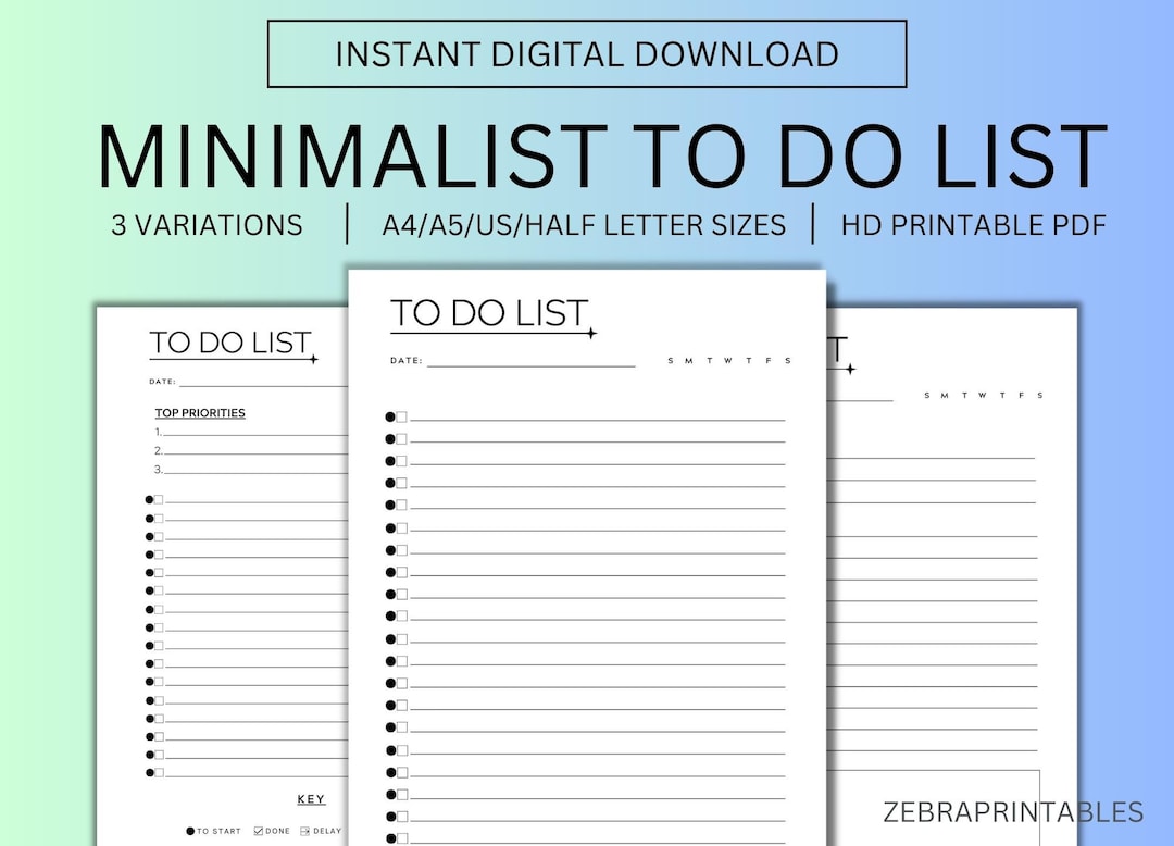 Minimalist to Do List Printable, Productivity Planner, Simple Tasks ...