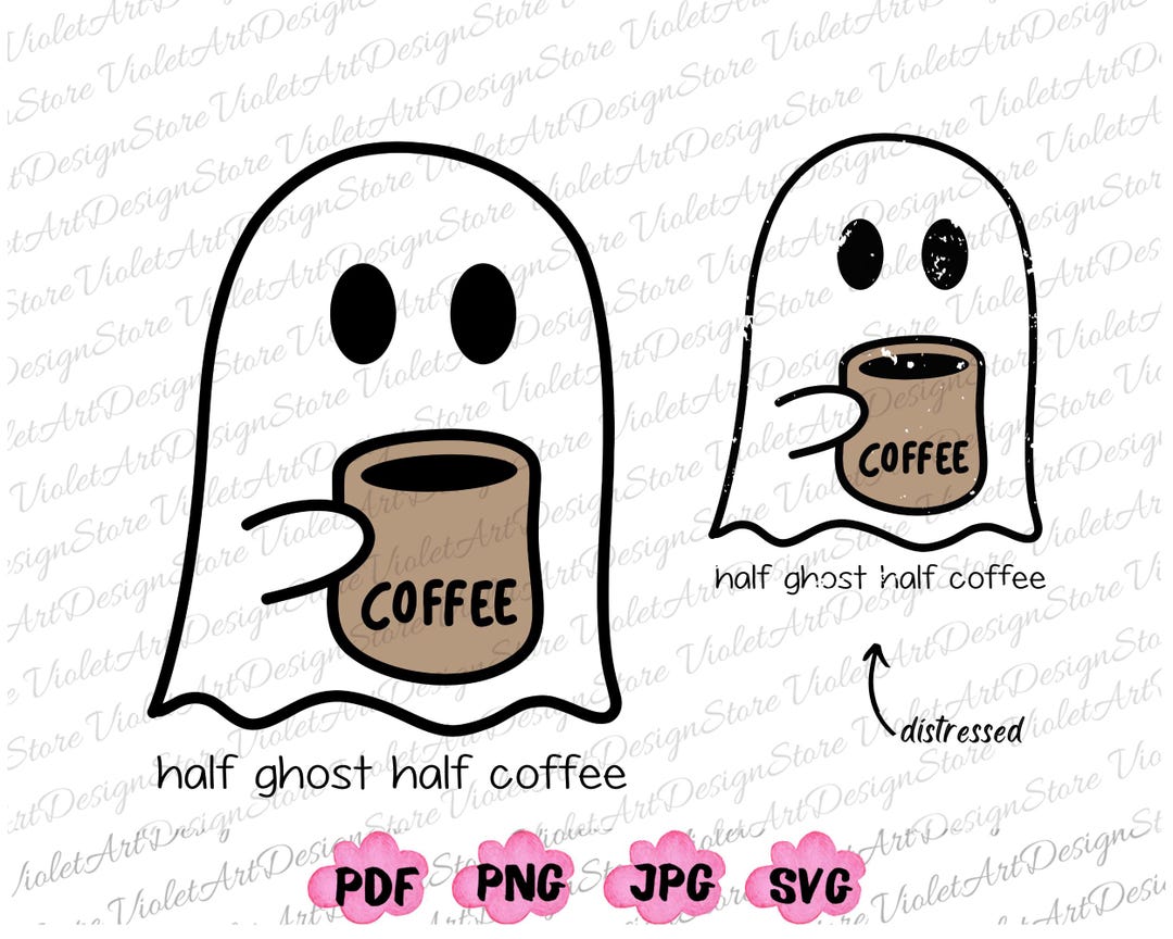 Half Ghost Half Coffee Png Svg, Retro Cute Spooky Coffee Png,halloween ...