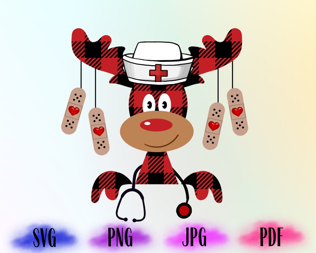 Buffalo Plaid Moose SVG, Christmas Png, Christmas Reindeer Nurse Svg ...