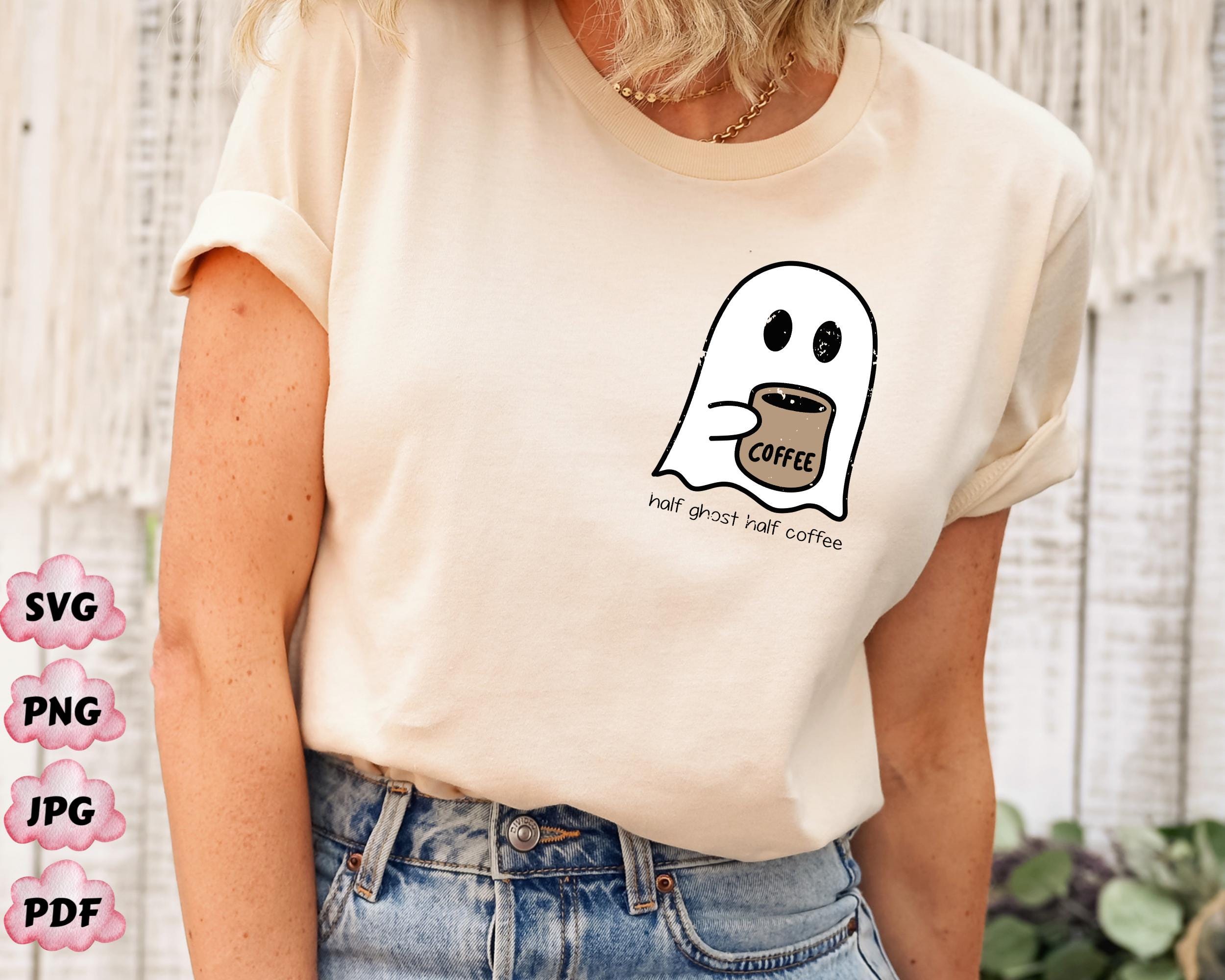 Half Ghost Half Coffee Png Svg, Retro Cute Spooky Coffee Png,halloween ...
