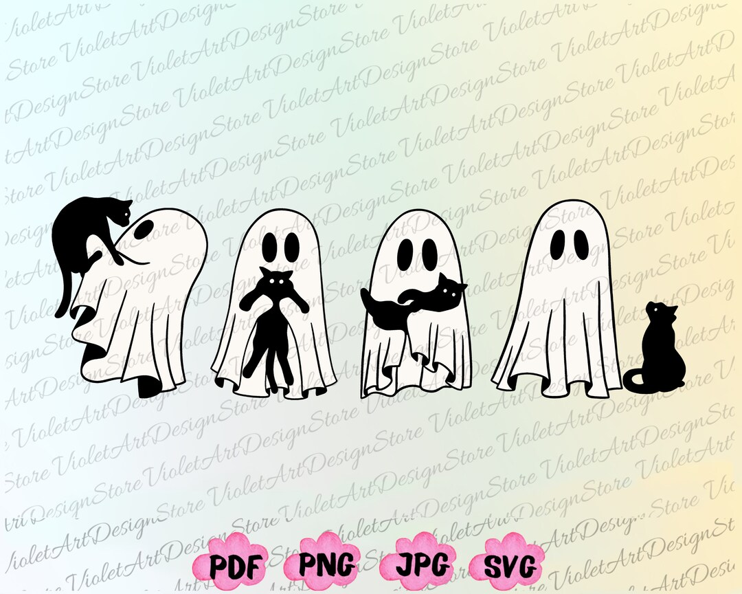 Halloween Bundle Png Svg,halloween Cat Svg, Pumpkin Png, Cute Ghost Cat ...