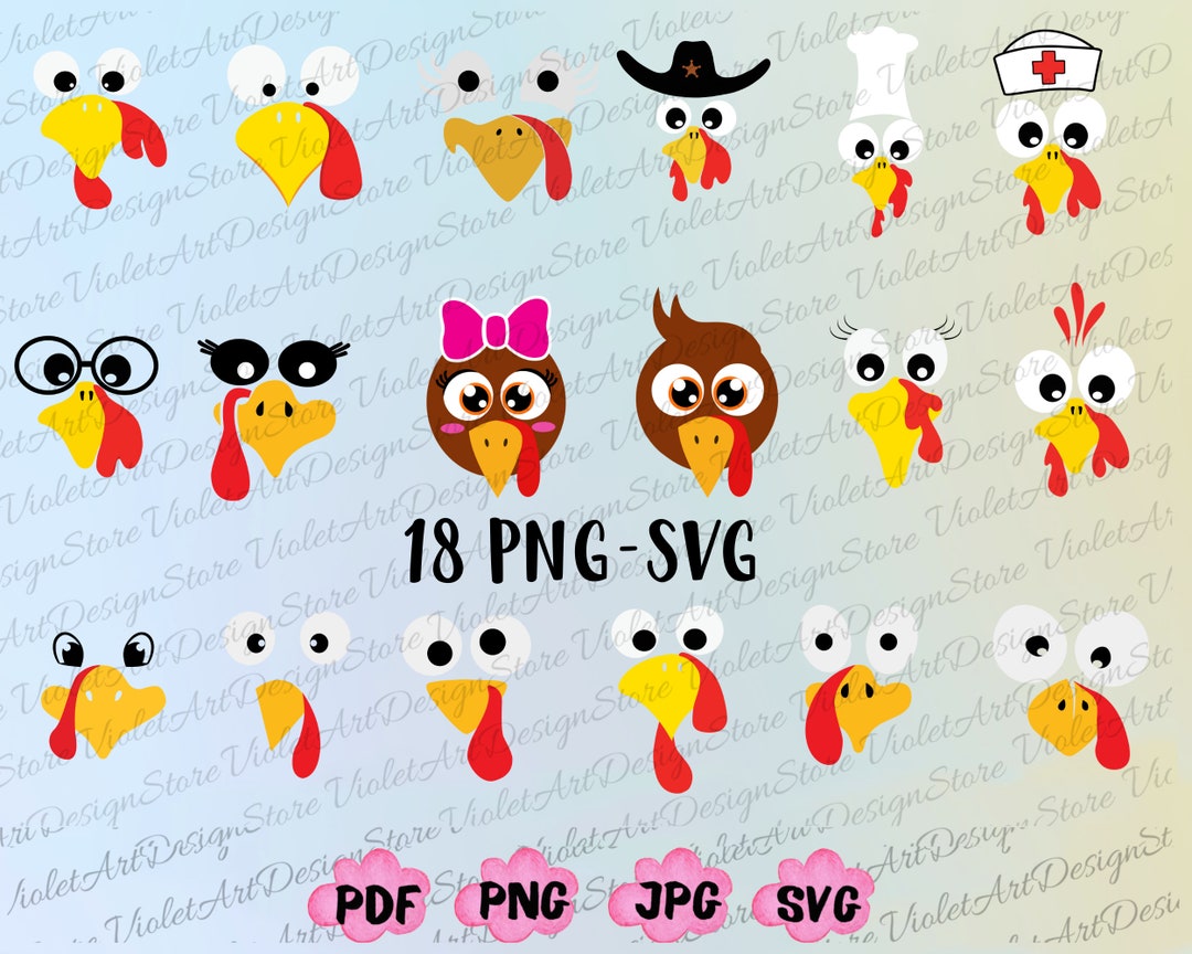 Turkey Face SVG, Turkey Face Bundle SVG, Turkey Face Silhouette, Turkey ...