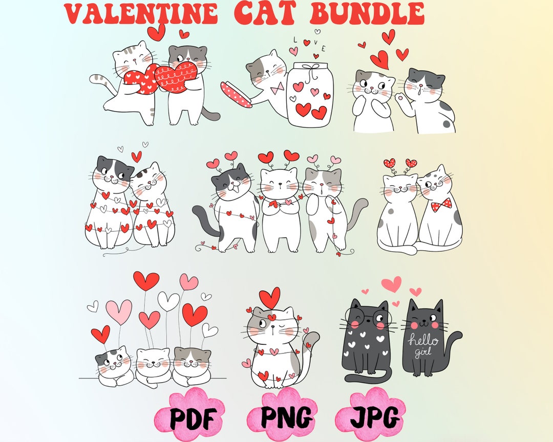 Cute Valentine Cat Bundle Png,cat Lover Valentine Png,valentines Day ...