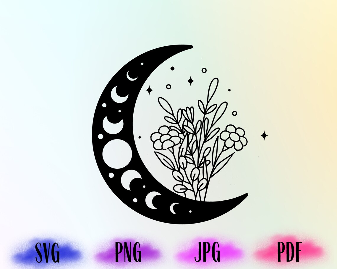 Floral Moon SVG Moon With Flowers Svg Magic Moon SVG - Etsy