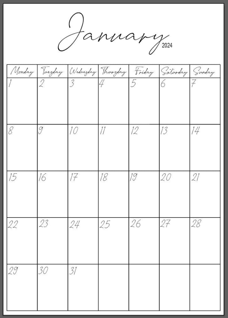 January 2024 Calendar - Blank - Etsy