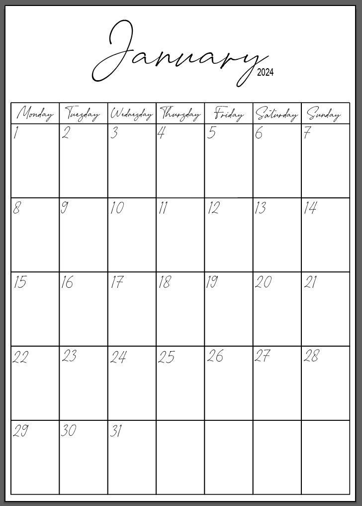 January 2024 Calendar - Blank - Etsy