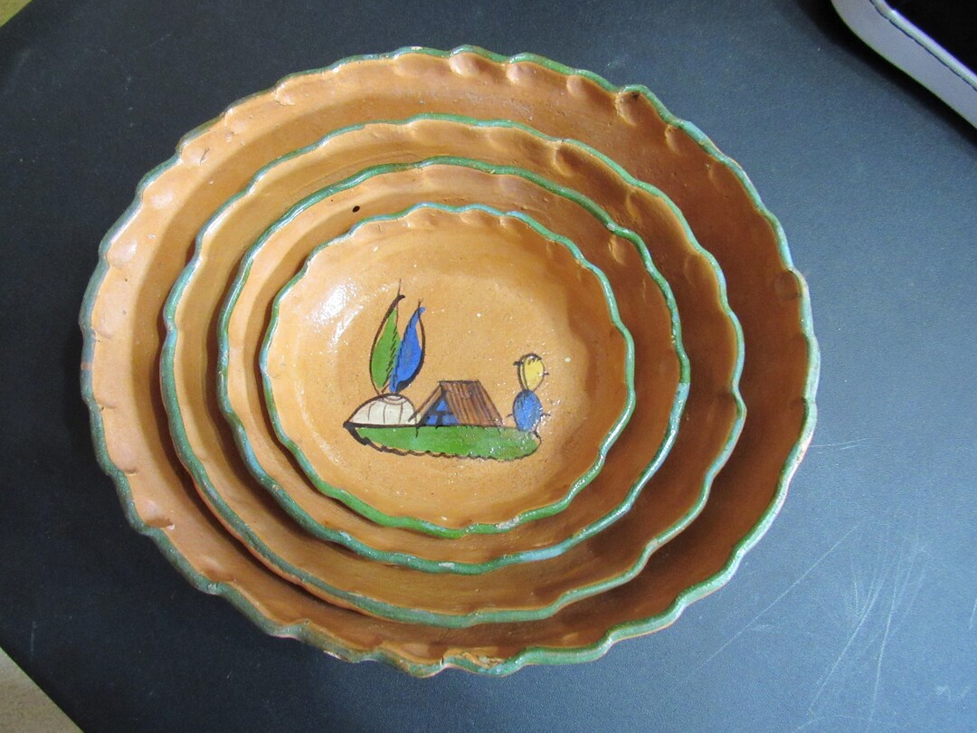 Vintage Mexican Pottery Redware Red Clay Nesting Oval Bowls Set of 4 ...