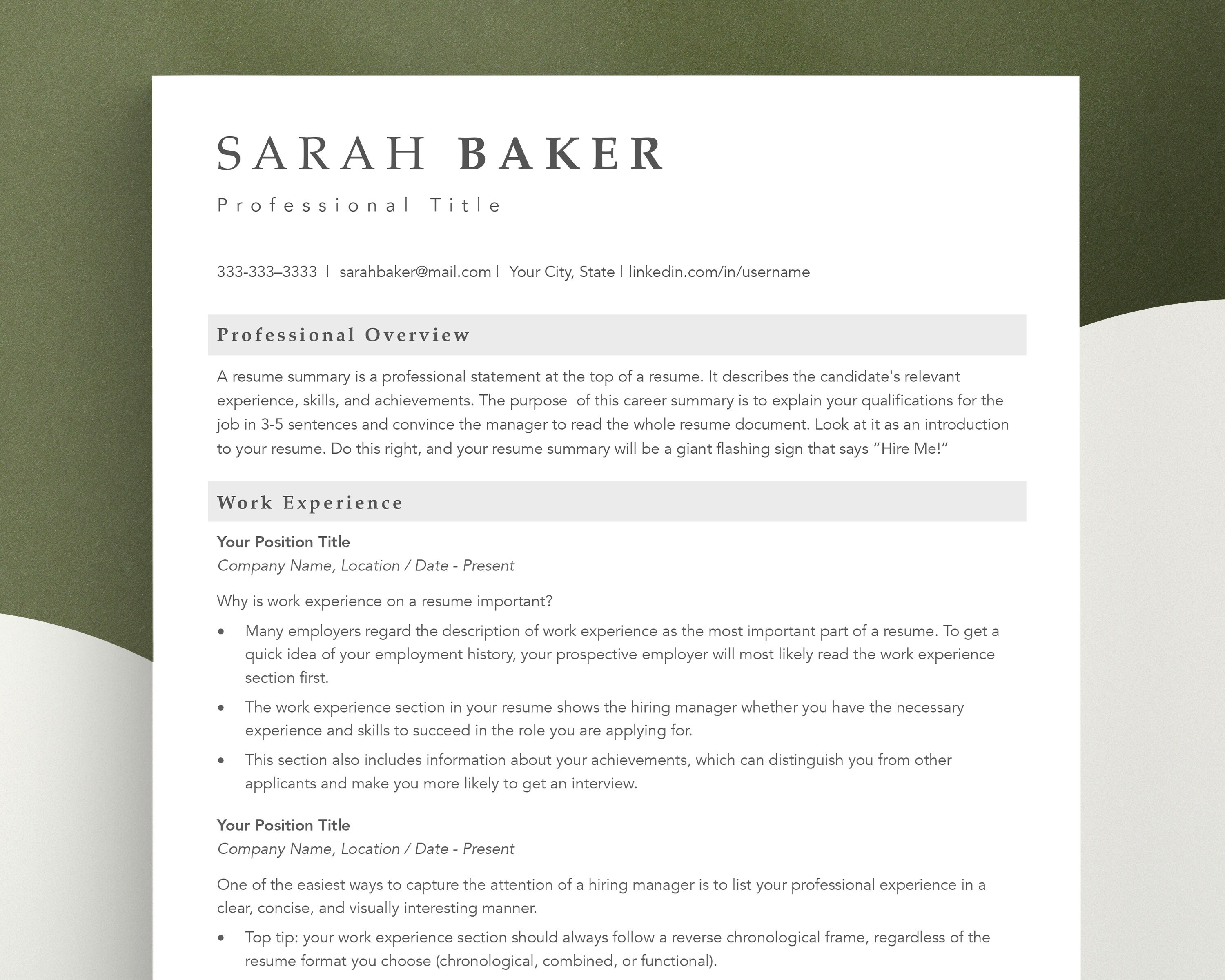 CEO Resume Template for Word, Google Docs and Apple Pages, Standard ...