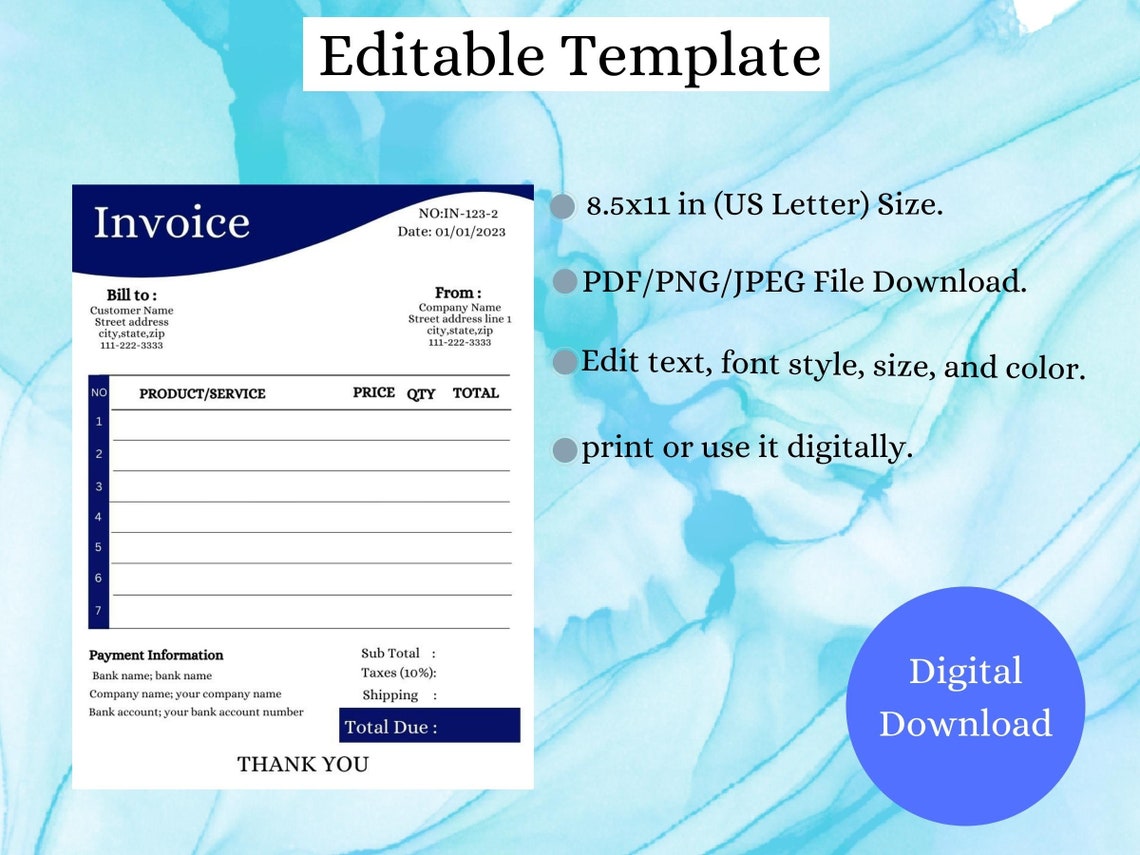 Invoice Template,invoice Template Canva,order Form Template,receipt ...