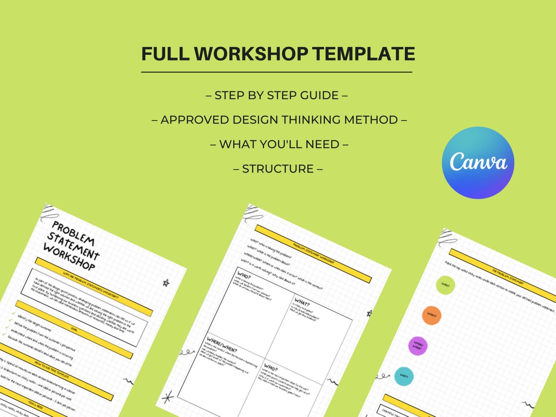 Design Thinking Workshop Template, Canva Template, Problem Statement ...