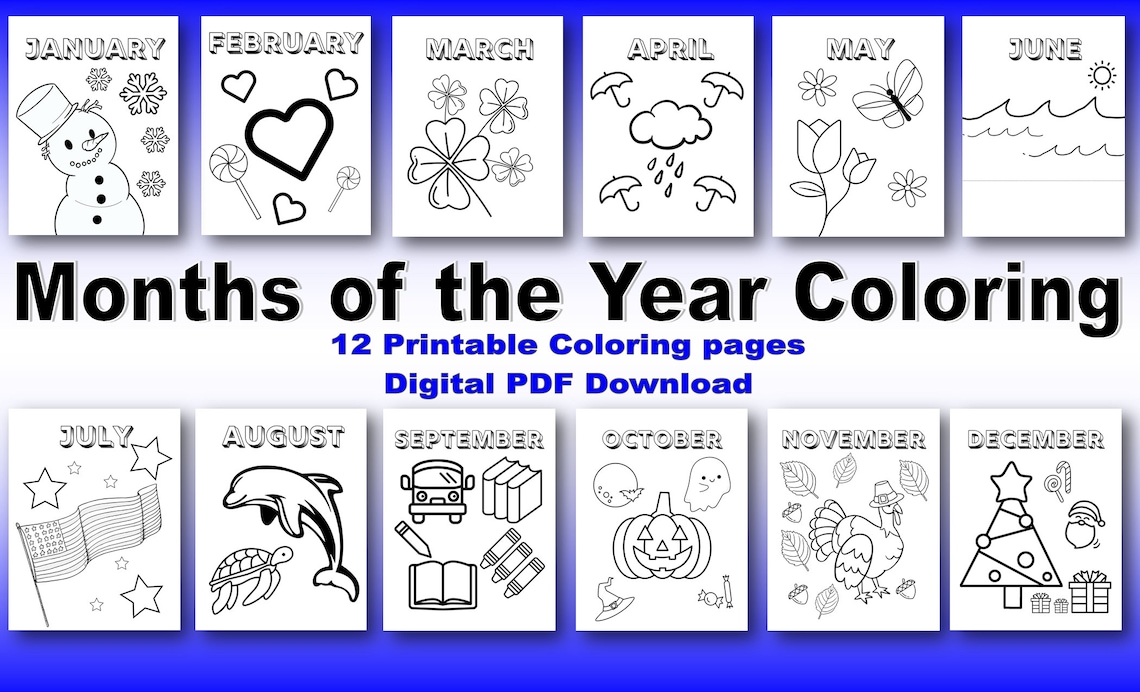 Months of Year Coloring Pages - Etsy