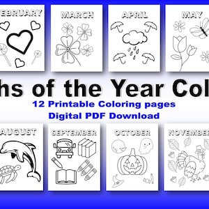 Months of Year Coloring Pages - Etsy