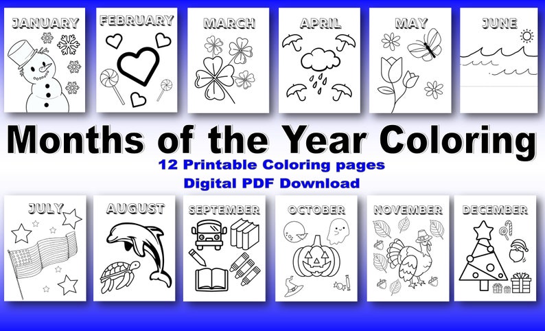 Months of Year Coloring Pages - Etsy