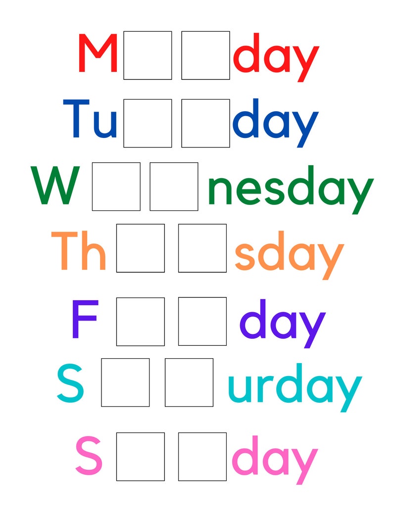 Days of the Week Practice Printables - Etsy