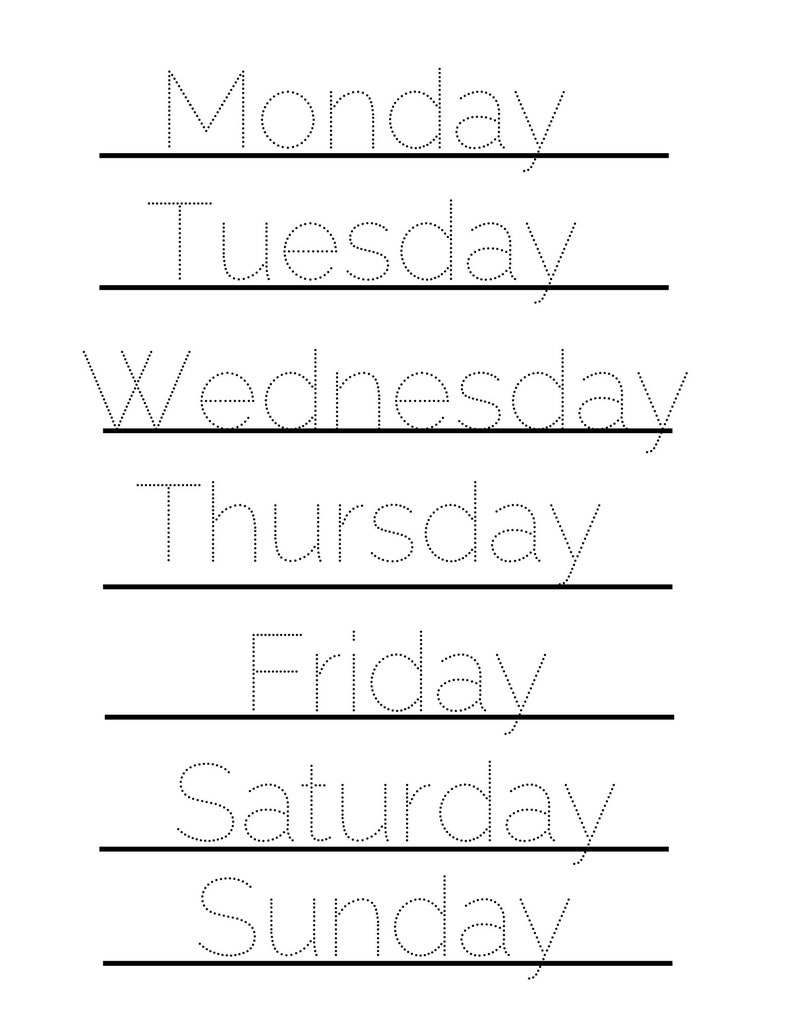Days of the Week Practice Printables - Etsy