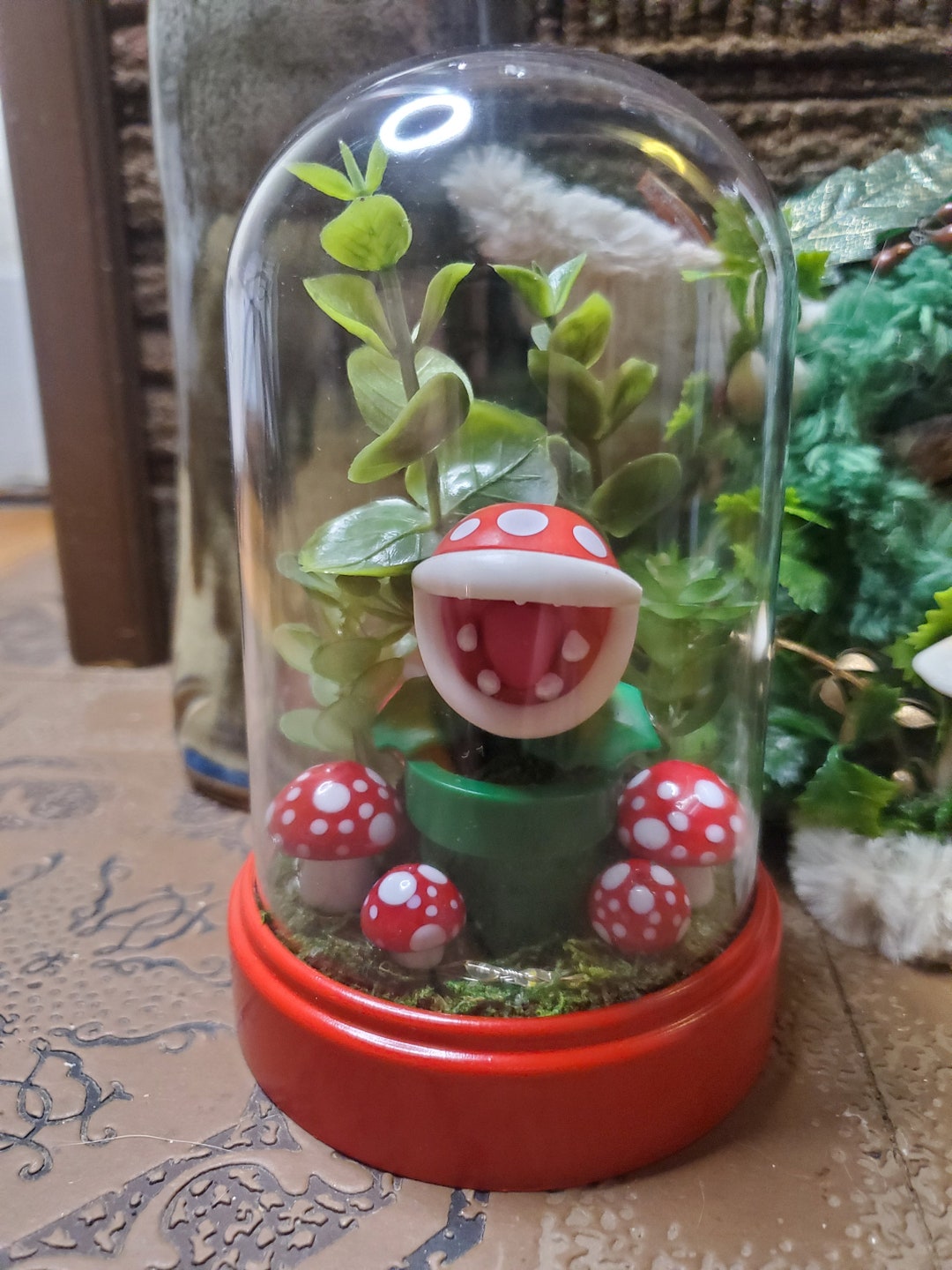 Piranha Plant Mario Inspired Light up Terrarium Fake Plants Fairy ...