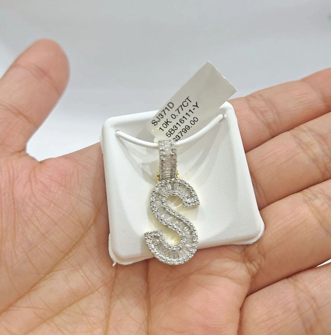 Real 10K Yellow Gold Initials Diamond Cut Charm A-Z Pendant Alphabets ...