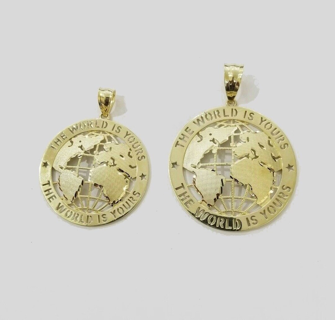10k Yellow Gold World Map Charm Pendant Ring the World is Yours ...