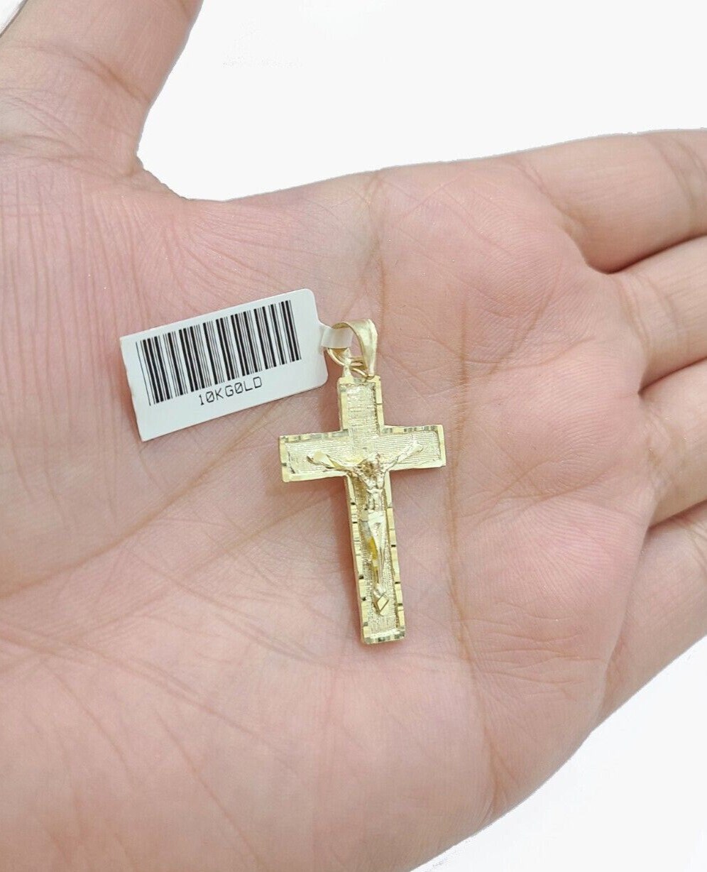 Real 10k Yellow Gold Jesus Cross Charm Rope Chain Necklace 3mm - Etsy