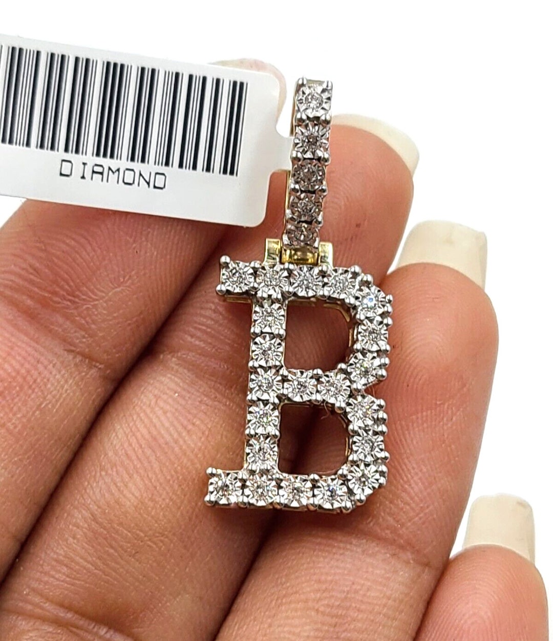 10k Gold Letter B Diamond Charm Initial Alphabet Pendant 1.25" Inches ...