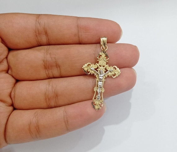 Real 10k Yellow Gold Jesus Crucifix Cross Charm Pendant Men - Etsy