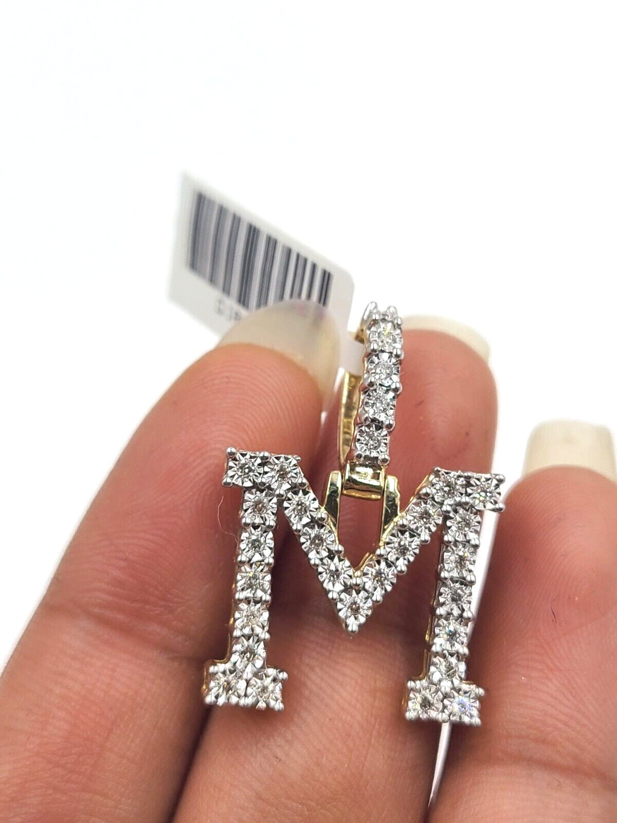 10k Gold Letter M Diamond Charm Initial Alphabet Pendant 1.25 Inches ...