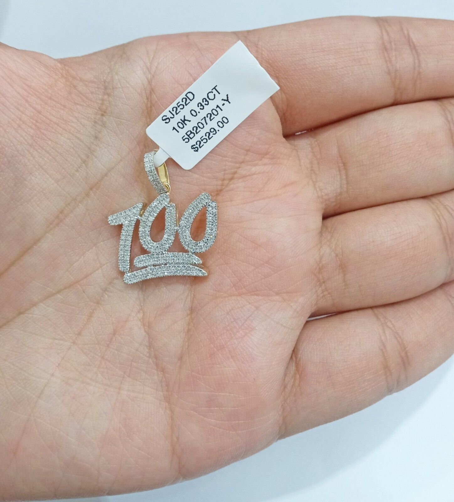 10k Yellow Gold Real Diamond 100 Charm Pendant Men Women - Etsy