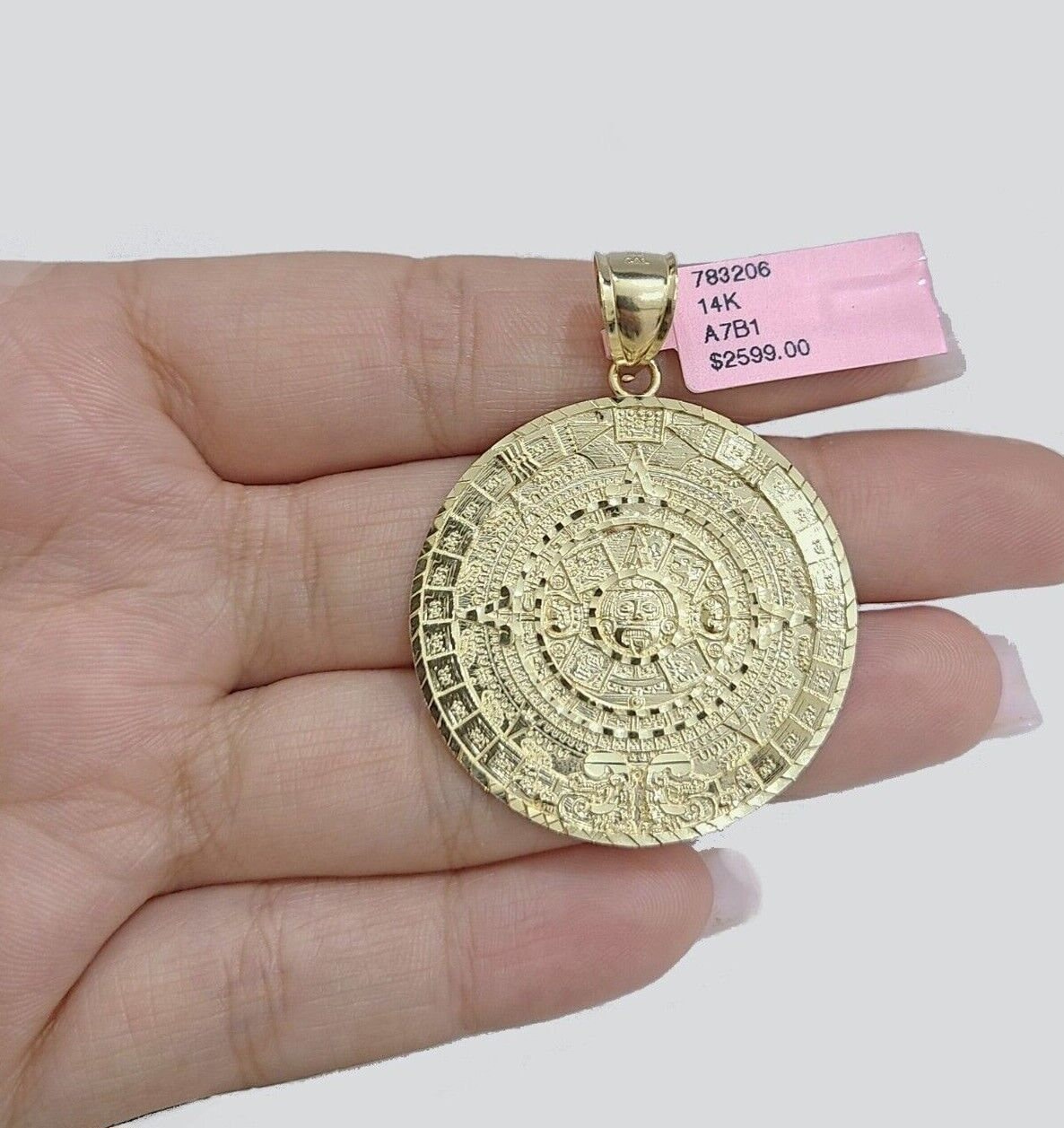 Real 14K Yellow Gold Aztec Calendar Charm Solid Pendant for Chain 14KT ...