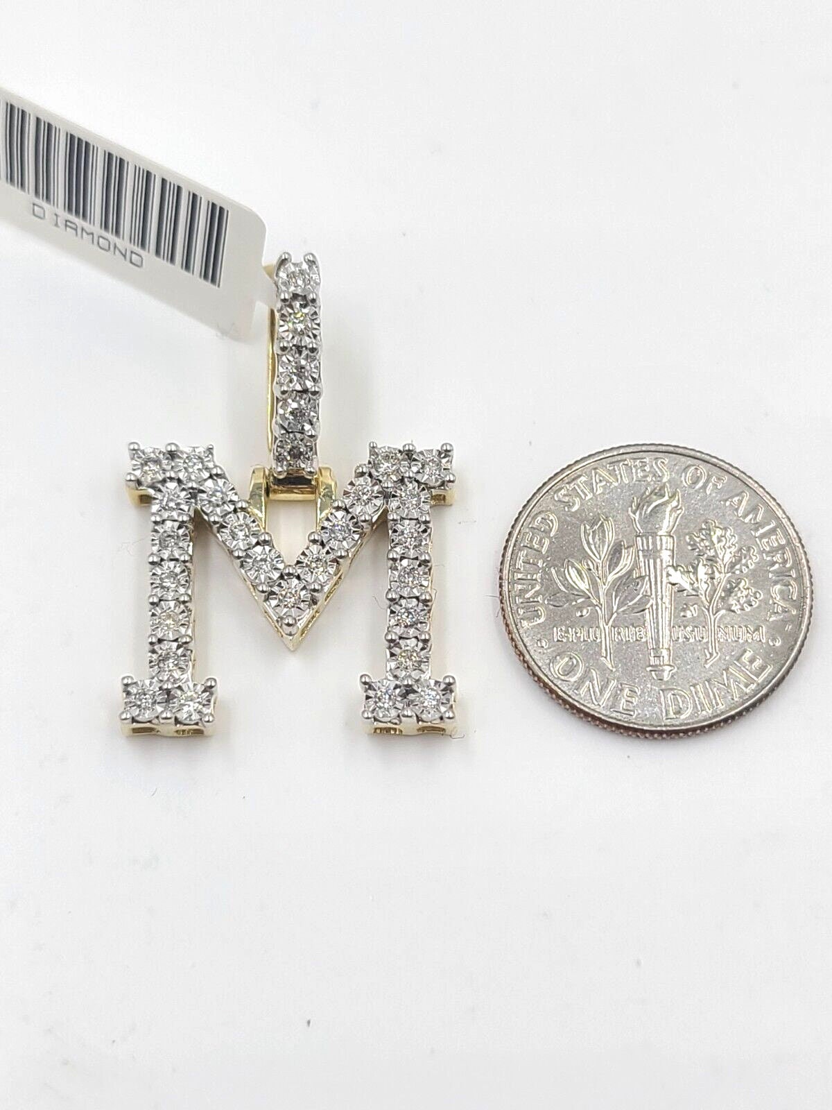 10k Gold Letter M Diamond Charm Initial Alphabet Pendant 1.25" Inches ...