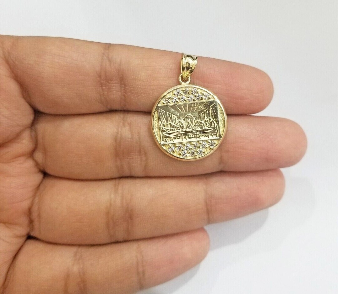 Real 10k Gold Last Supper Charm Circular Pendant 10kt Yellow Gold Men ...