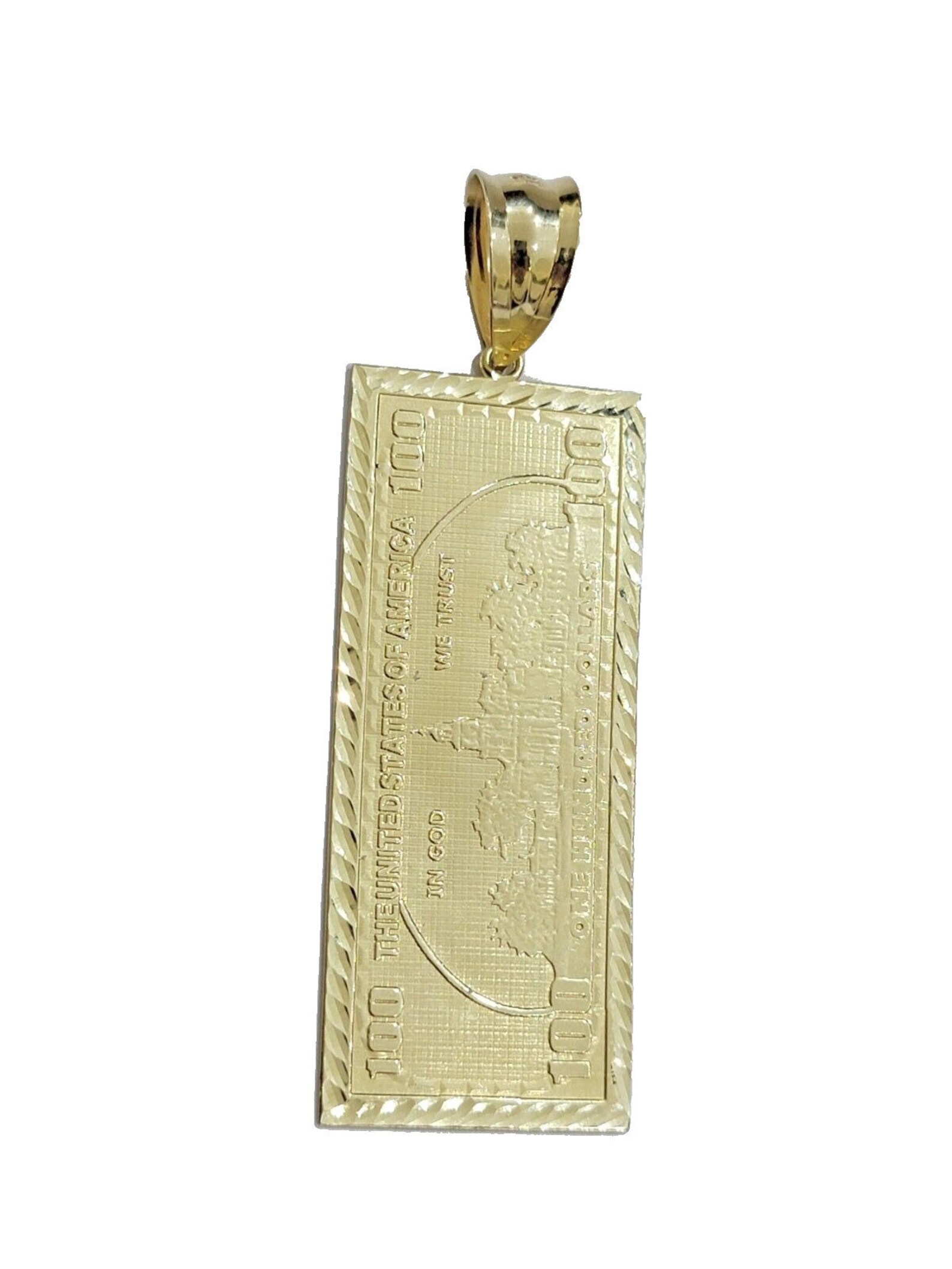 10k Yellow Gold 100 Dollar Bill Charm Pendant 3.5 Inch Necklace Chain ...