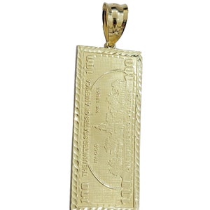 10k Yellow Gold 100 Dollar Bill Charm Pendant 3.5 Inch Necklace Chain ...