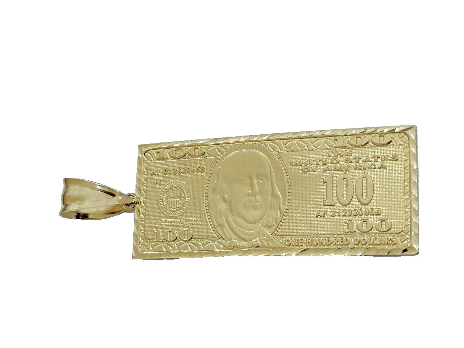 10k Yellow Gold 100 Dollar Bill Charm Pendant 3.5 Inch Necklace Chain ...