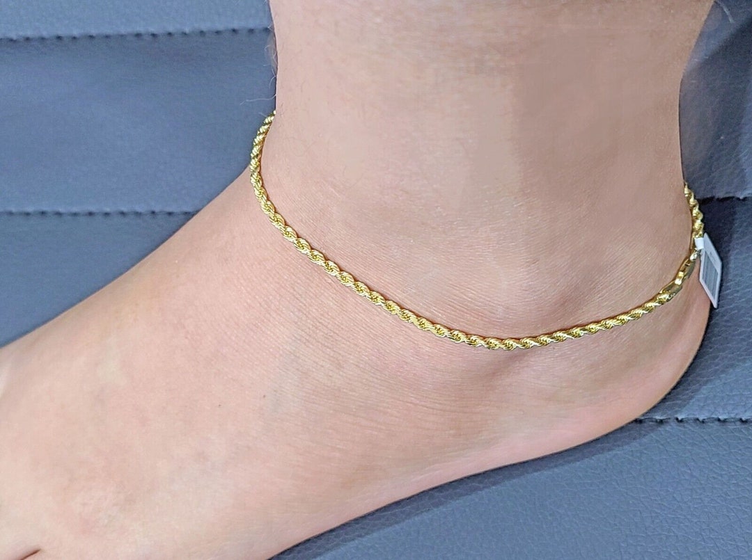 Real 10k Yellow Solid Gold 2mm Rope Anklet 10'' Inch 10kt Unisex - Etsy