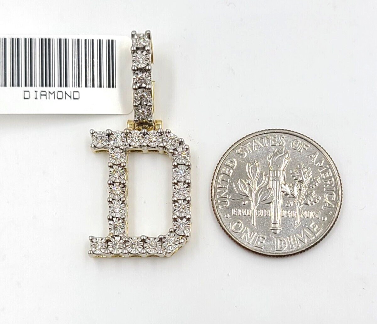 10k Gold Letter D Diamond Charm Initial Alphabet Pendant 1.25" Inches ...
