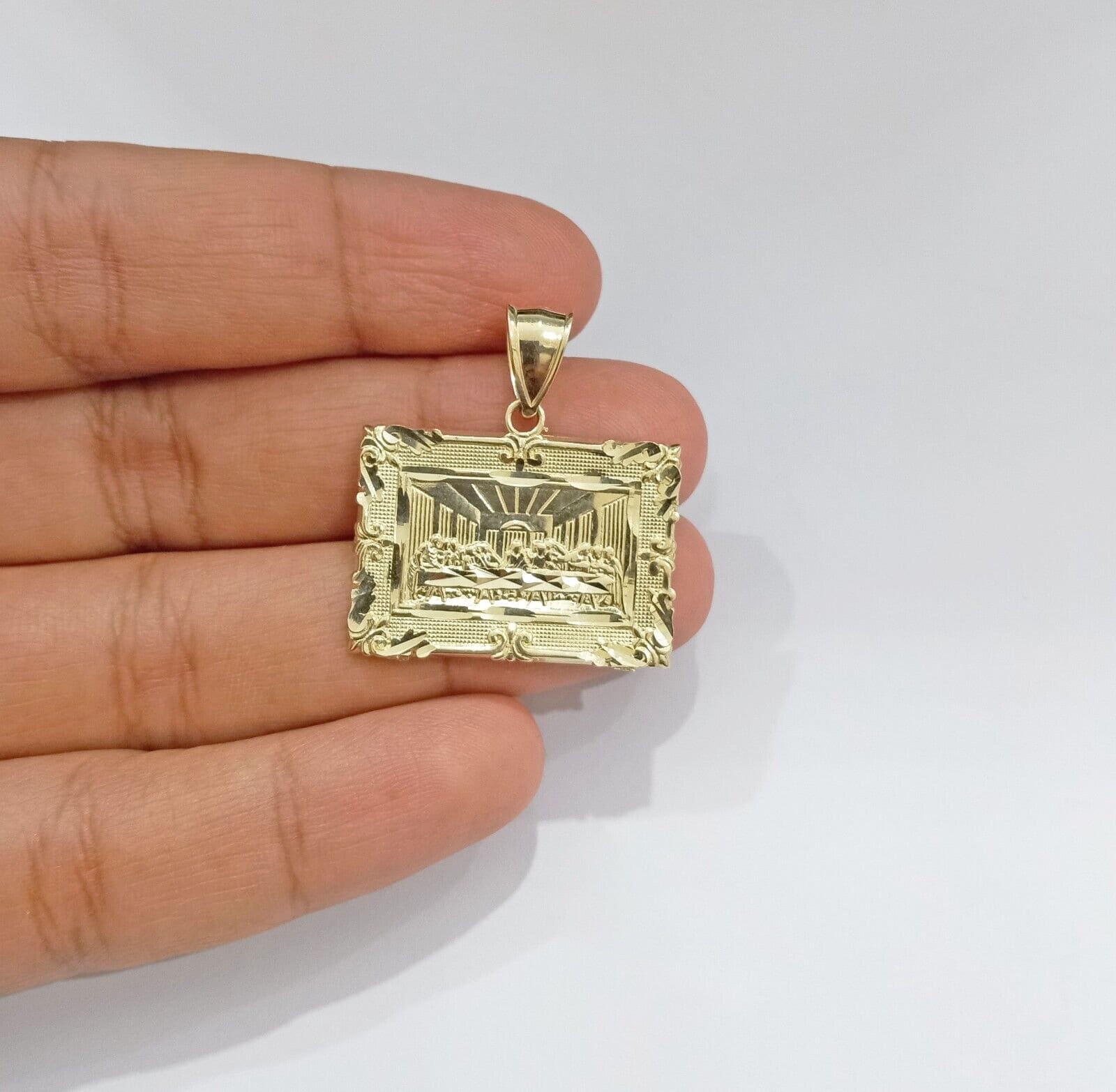 Real 10k Gold Square Pendant Last Supper Charm 10kt Yellow - Etsy
