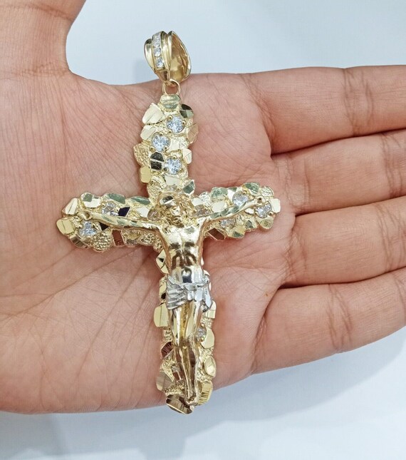 Real 14k Gold Nugget Jesus Crucifix Cross Pendant Charm 14kt - Etsy