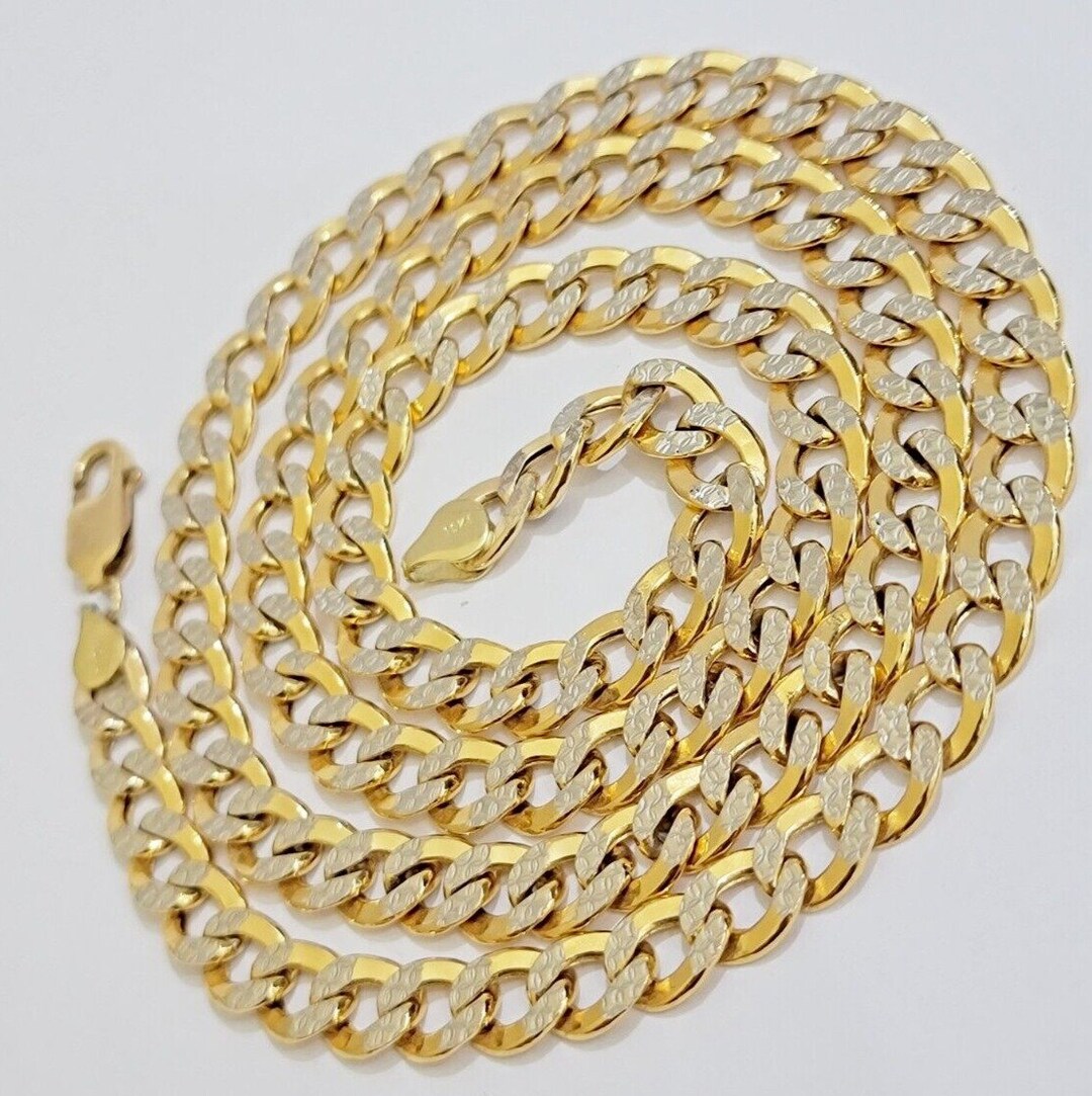 Real 10k Yellow Gold Chain Curb Link Necklace 8mm 24 Inch Diamond Cut ...