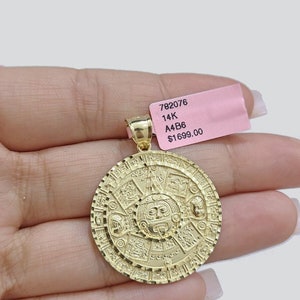 Real 14K Yellow Gold Aztec Calendar Charm Solid Pendant for Chain 14KT Necklace - Etsy