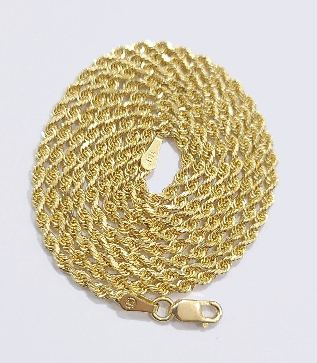 Solid 18k Yellow Gold Necklace Rope Chain 2mm 22'' Inch Real 18kt Men ...