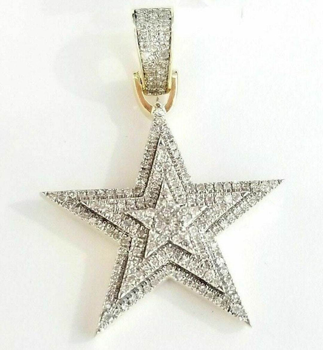 Real 10k Yellow Genuine Diamonds Star Charm Pendant 3D Men Women - Etsy