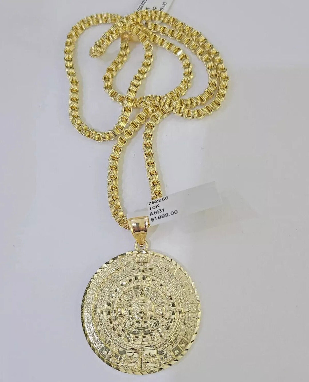 10k Gold Byzantine Necklace Mayan Calendar Charm Pendant REAL 10kt Men ...