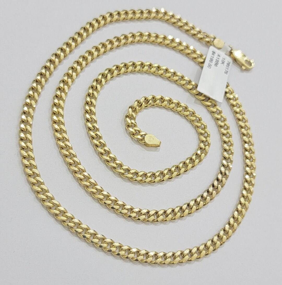 Real 10K Yellow Gold Chain Necklace Miami Cuban Link Chain 4.5mm 18 ...